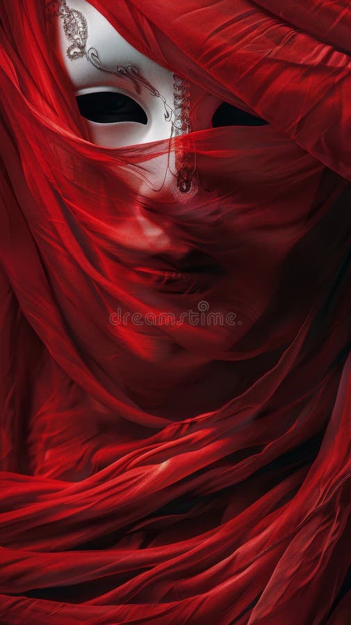 Red Silk Ripples Behind a Ghostly Mask a Powerful Image for an Upscale ...