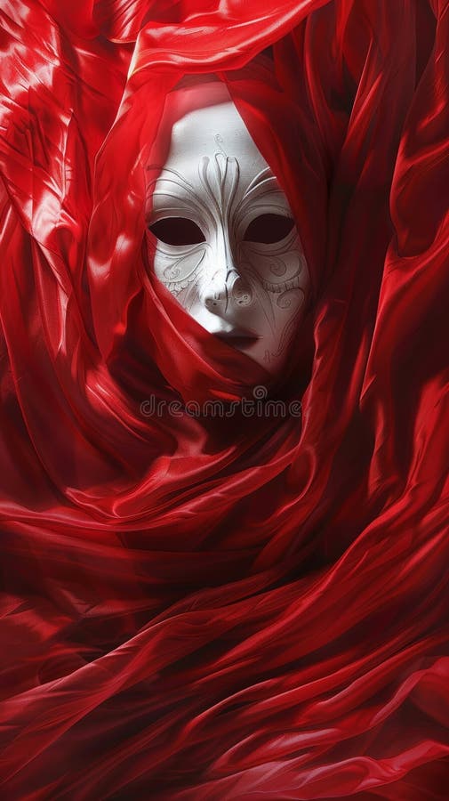 Red Silk Ripples Behind a Ghostly Mask a Powerful Image for an Upscale ...