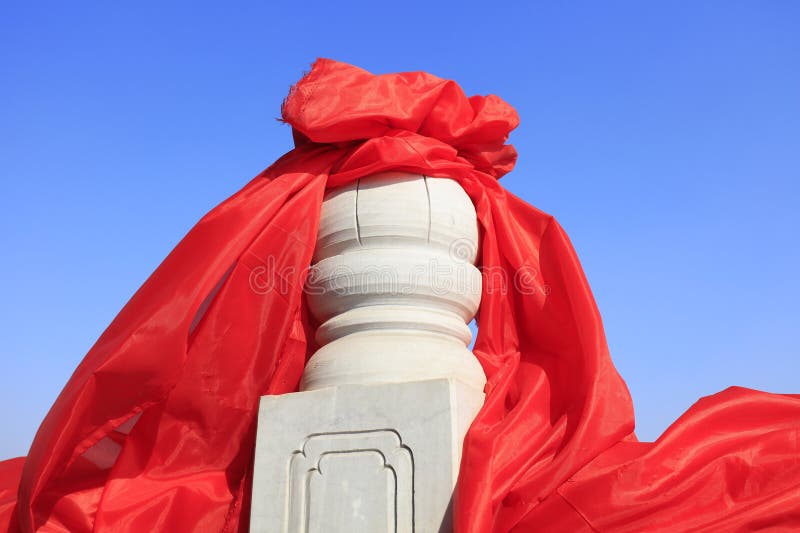 Red Silk on the Rock Railing Stock Photo - Image of park, celebration ...