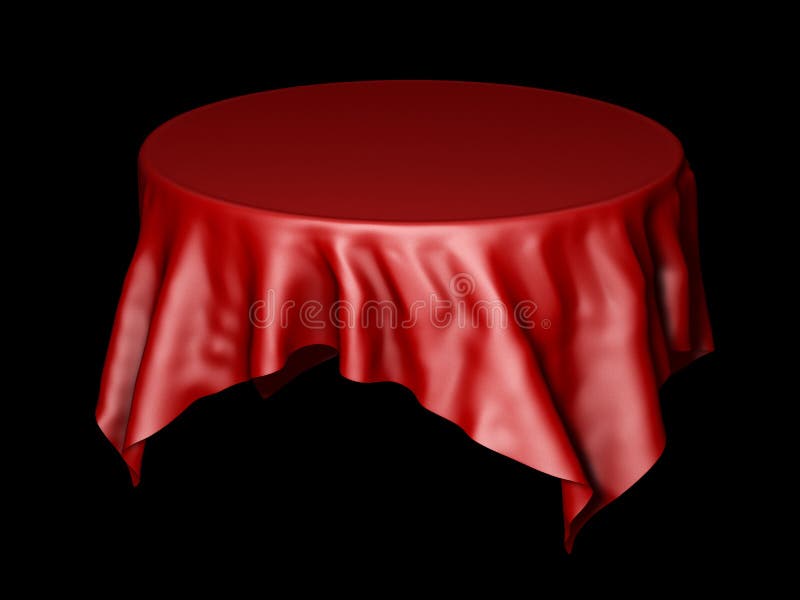 Red Silk Round Table Cloth Mockup Isolated on Black. 3D Illustration ...