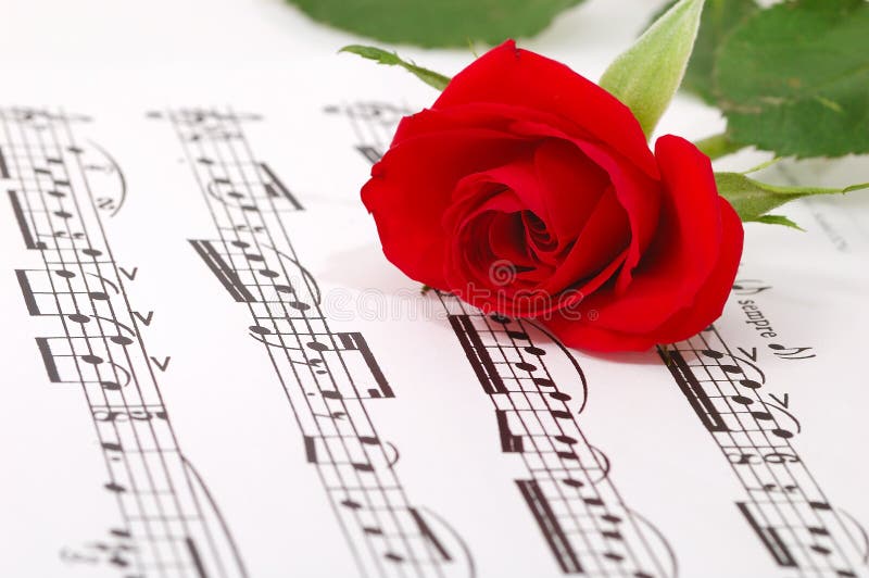 Vintage Style, Pink Rose with Music Notes Stock Photo - Image of music ...