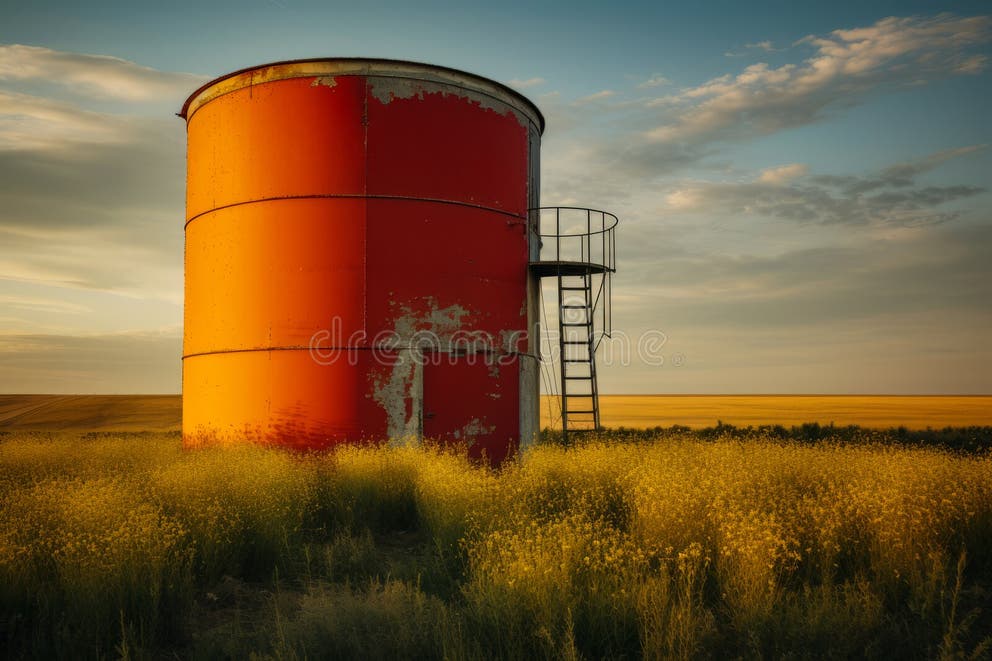 Red Silo in Field with Ladder in the Background. Generative AI Stock ...
