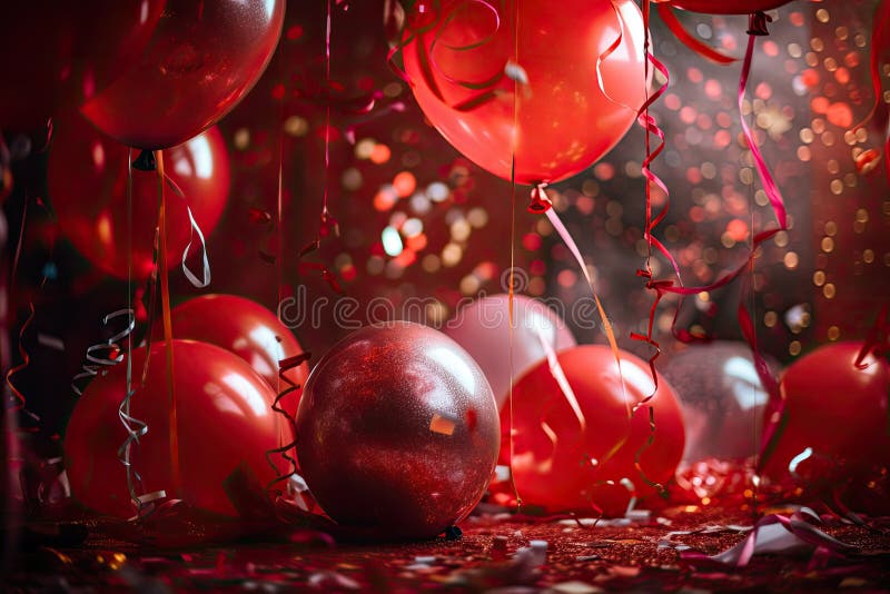 Red and Silver Balloons on a Red Background with Lights. Generative AI ...