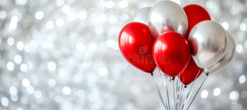 Red and Silver Balloons on Silver with Bokeh Background, Holiday ...
