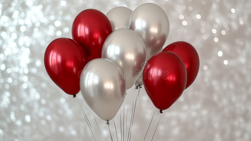 Red and Silver Balloons on a Silver, White Bokeh Background ...