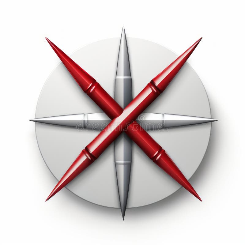 A Red and Silver Compass with Two Crossed Swords on it Stock ...