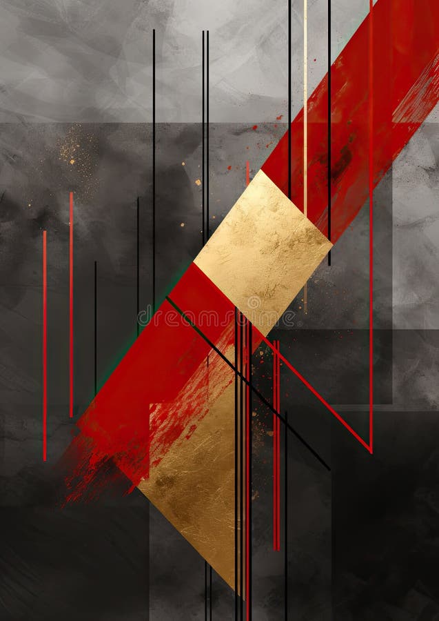 Red, Silver Gold Abstract Geometric Background Stock Illustration ...