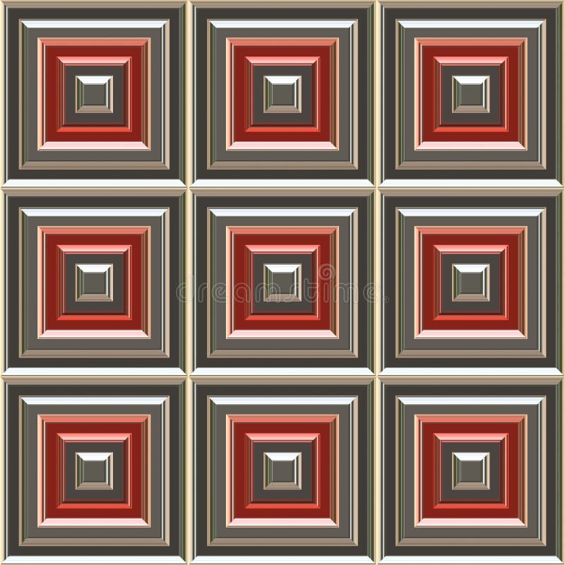 Red Silver Metal Mosaic Tile with Square Ornament 3d Seamless Texture ...
