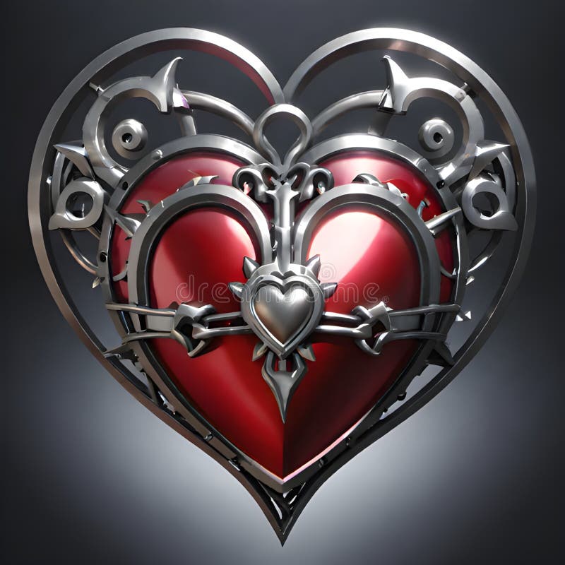 Red and Silver Metallic Heart Shape Stock Illustration - Illustration ...