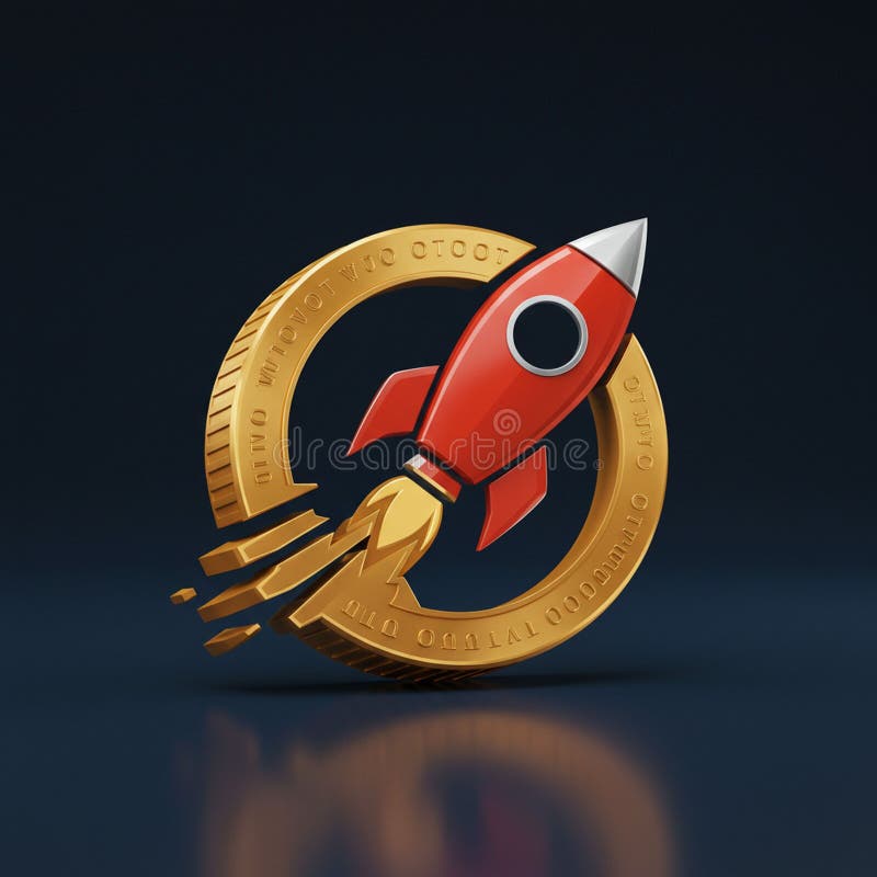 A Red and Silver Rocket Ship, Depicted in a 3D Style, is Shown ...