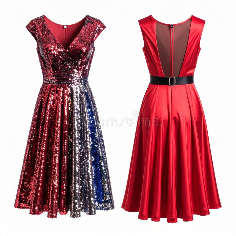 Red and Silver Sequin and Satin Cocktail Dress Stock Illustration ...