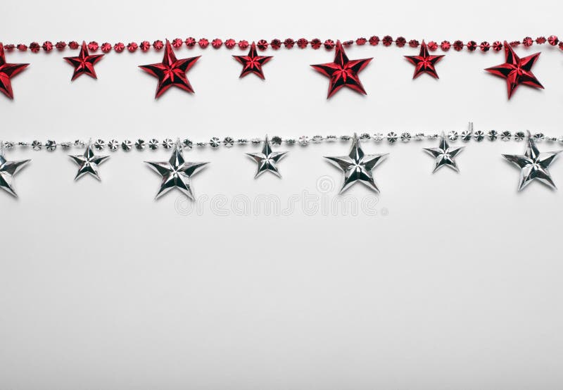 Red and Silver Star Garland on White Backgroun. Flat Lay Stock Image ...