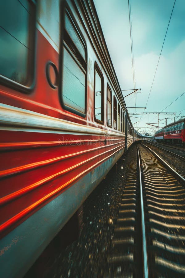 A Red and Silver Train Moving Along Train Tracks. Suitable for ...