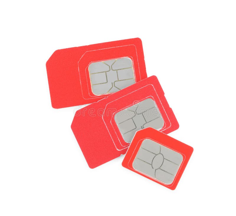 Red SIM Cards on White Background, Top View Stock Photo - Image of ...