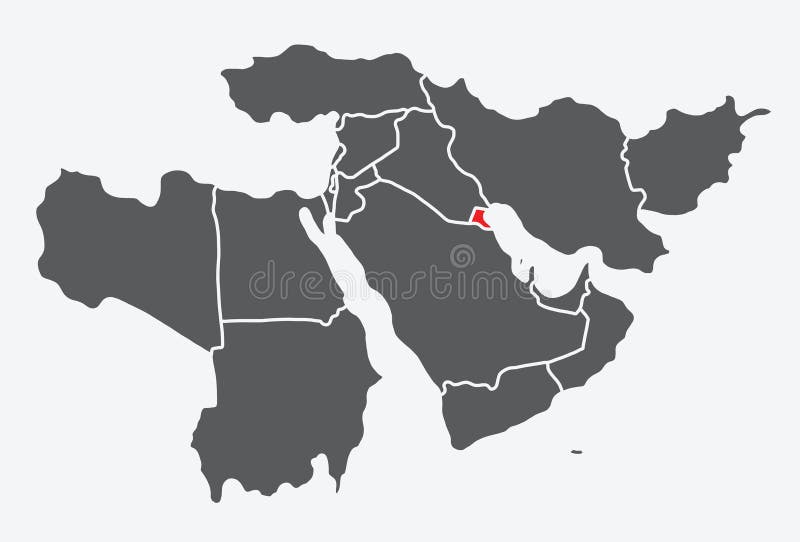 Red Map of KUWAIT Inside Black Map of the Middle East Stock Vector ...