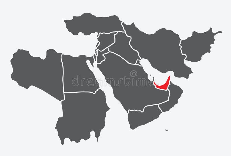 Red Map of UNITED ARAB EMIRATES Inside Black Map of the Middle East ...