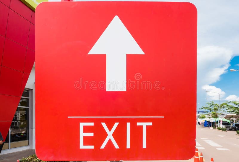 Red Sing Straight Arrow To Exit in Car Park Stock Image - Image of ...