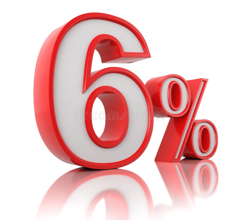 Red Six Percent on White Reflective Background. 3d Rendering ...