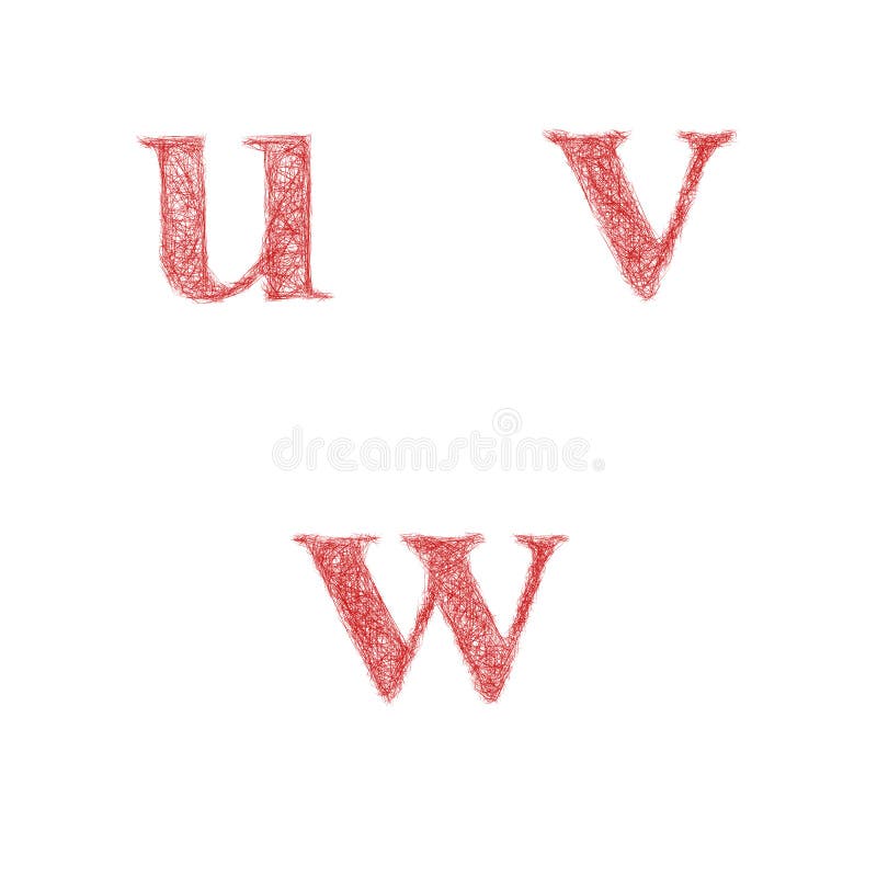 Red Sketch Font Set - Lowercase Letters U, V, W Stock Vector ...
