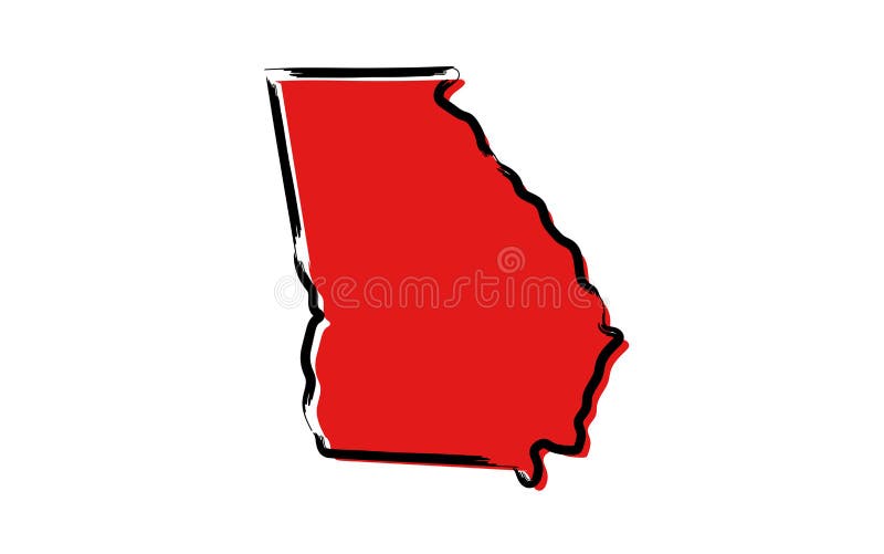 Red sketch map of Georgia stock vector. Illustration of hand - 113154747