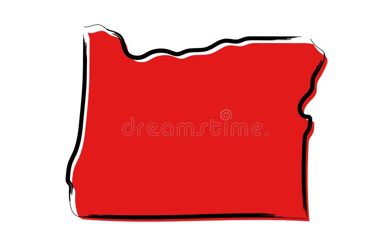 Red sketch map of Oregon stock vector. Illustration of graphic - 113051780