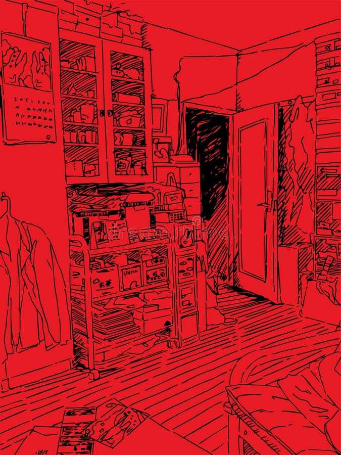 Red Sketch of the Messy Room Stock Vector - Illustration of material ...