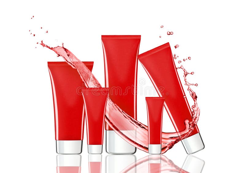 Red Skin Care Cream Containers with Water Splash Stock Illustration ...