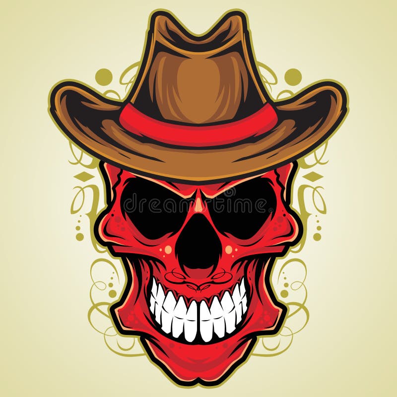 Red Skull with Cowboy Hat stock illustration. Illustration of mexican ...