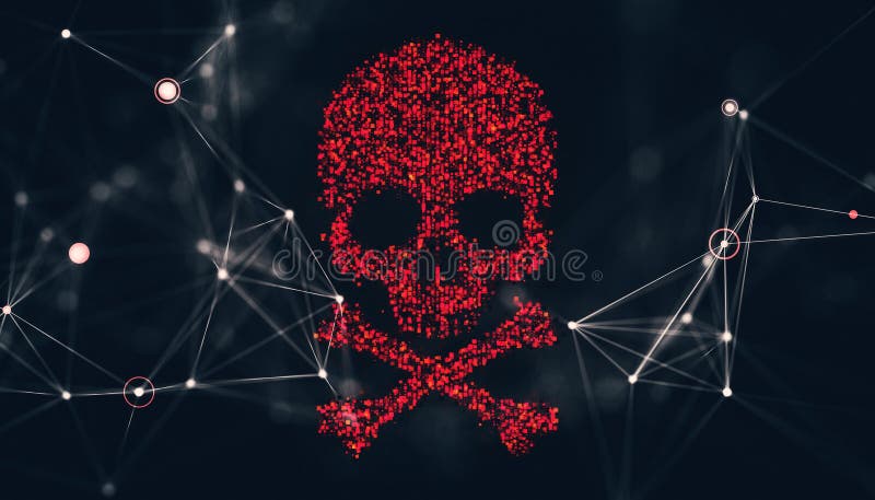 Red Digital Skull Symbol with Connected Dots and Lines on Dark ...