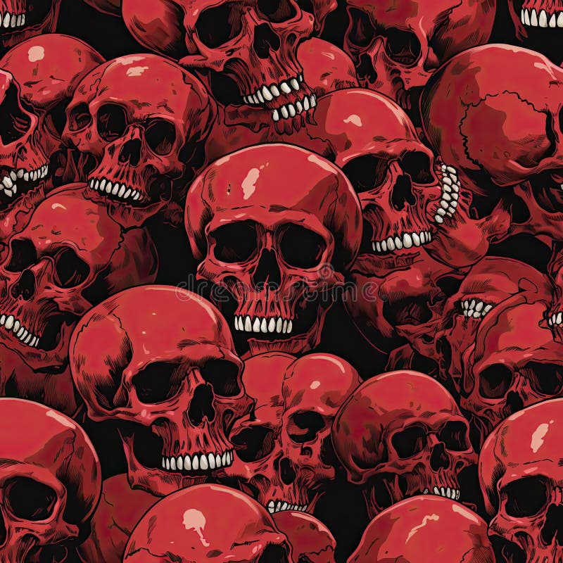 Red Skulls in Various Sizes in a Pattern (tiled) Stock Illustration ...