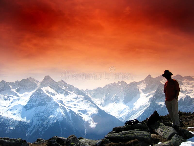 Red sky in the alps stock photo. Image of scenery, achievement - 351164