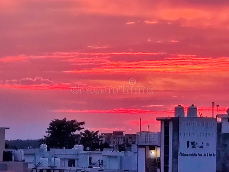 Red sky stock photo. Image of sunlight, downtown, evening - 238837834