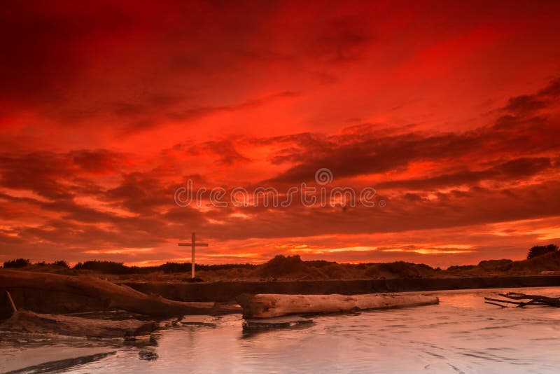 Red Sky Cross stock image. Image of flow, morning, beach - 45353509