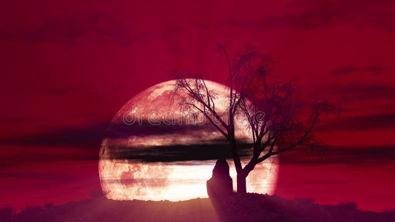 Red sky full moon 4k stock footage. Video of explosion - 263591032