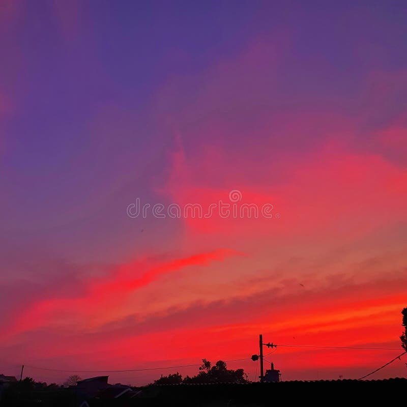 Red Sky at Morning Seen from Second Floor Stock Photo - Image of dloor ...