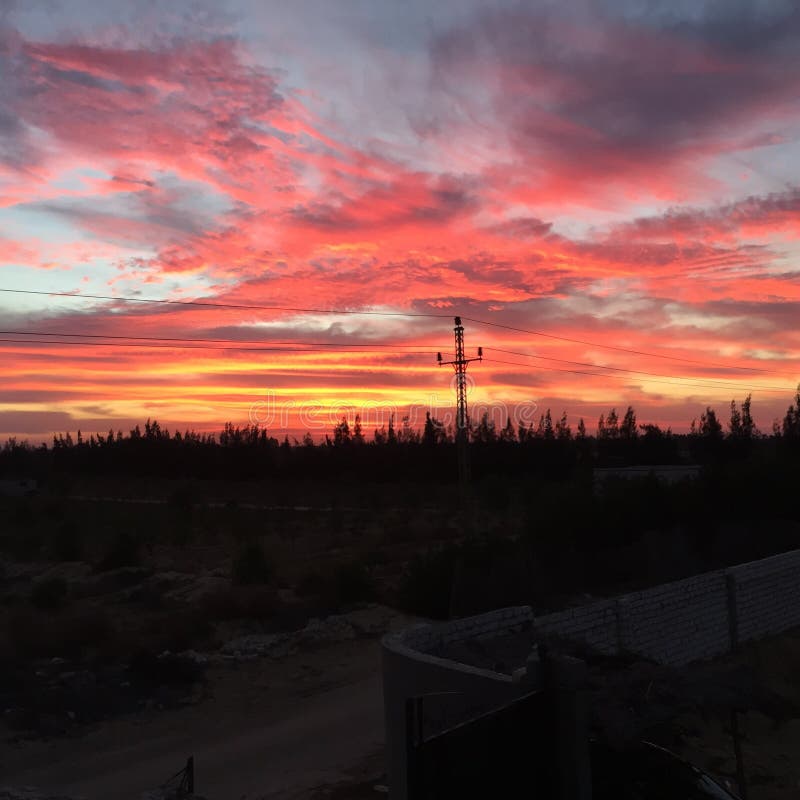 Red Sky Nature Sunset Trees Clouds Stock Image - Image of colored ...