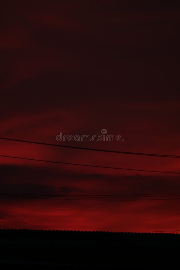 Red Sky at Night and Wire on the Roof Stock Image - Image of beautiful ...