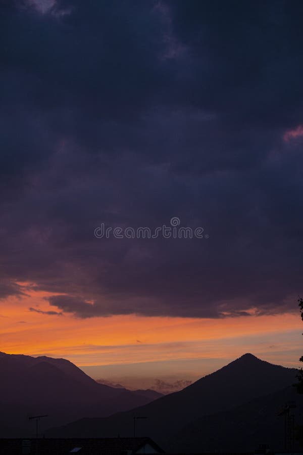 Red Sky during Sunset an Mountains in Backlight Stock Photo - Image of ...
