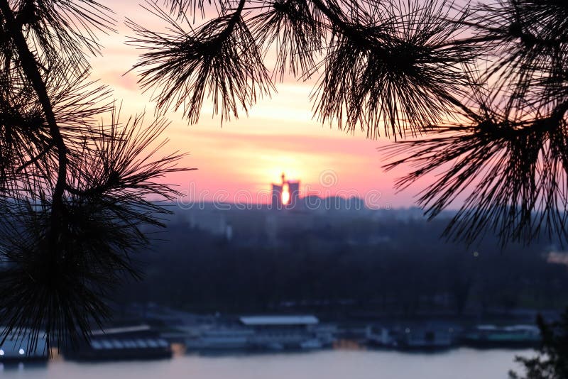 Red Sky Sunset Over City Scape Stock Image - Image of blue, sunsets ...