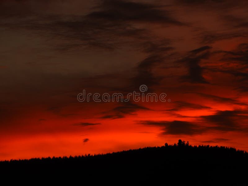 Red sky at sunset time stock image. Image of time, forest - 93352475