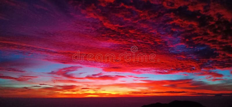 Red sky view from mountain stock photo. Image of evening - 206355752