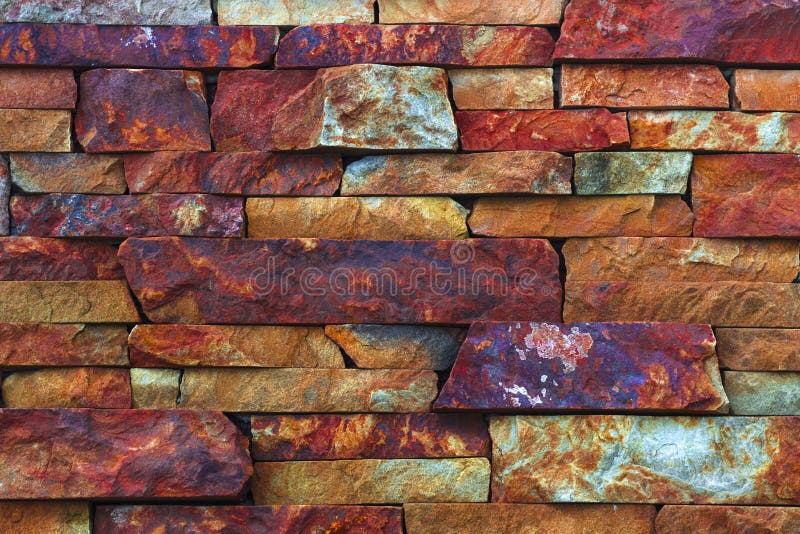 Red Slate Stone Wall Background Texture Stock Image - Image of mortar ...