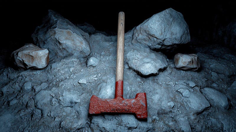Red Sledgehammer on Rocky Surface Dark Cavernous Background Stone Tools Mining Stock ...