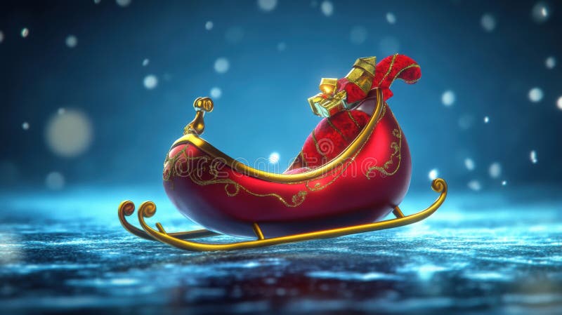 A Red Sleigh with a Bow on Top and Gold Ribbon, AI Stock Photo - Image ...