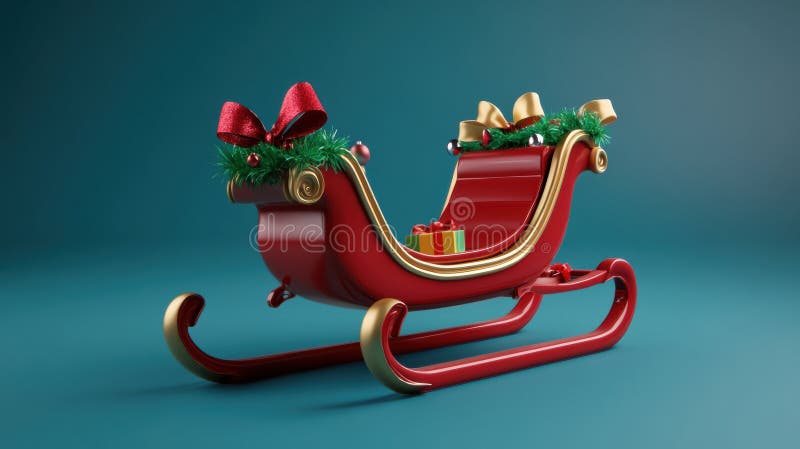A Red Sleigh with a Bow on Top and Presents Inside, AI Stock Photo ...