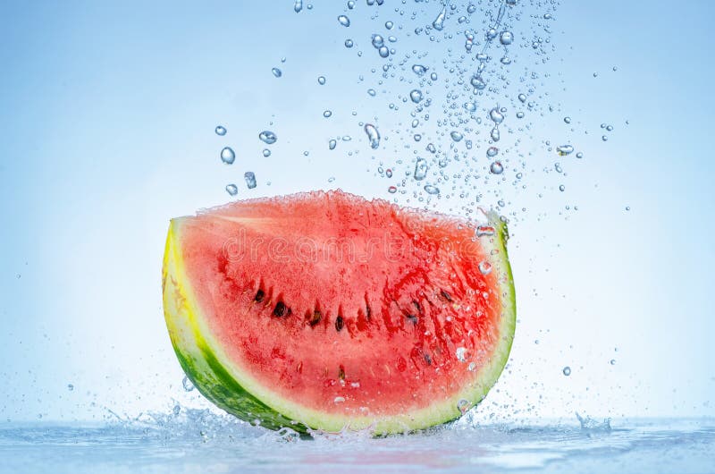 Melon Watermelon Slice Splash Turquoise Water Stock Photos - Free ...