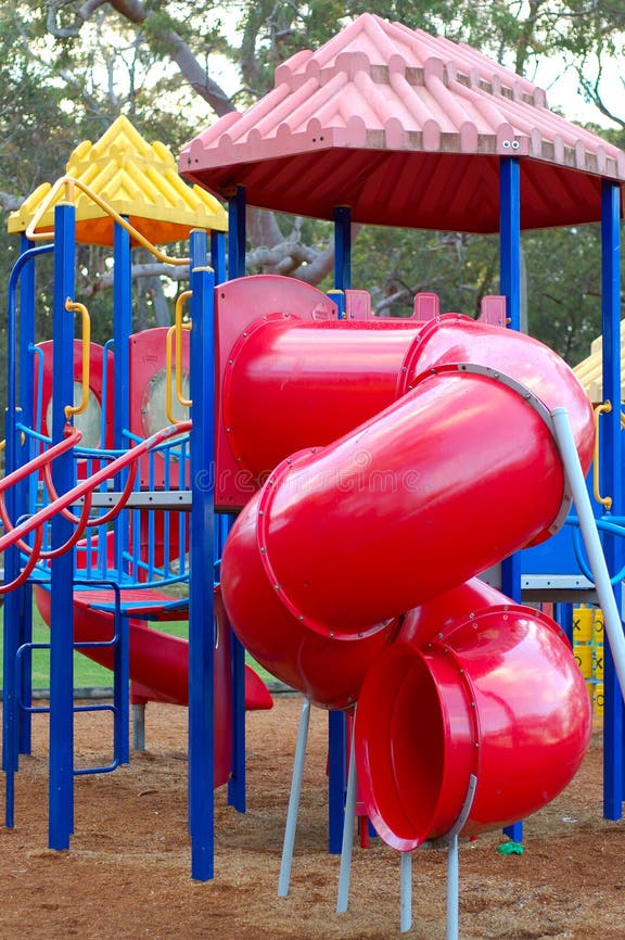 Red slide stock image. Image of active, ground, play, playground - 9122569