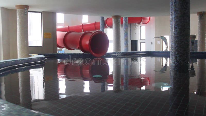 Red Slide in the Pool with Thermal Water Stock Footage - Video of ...