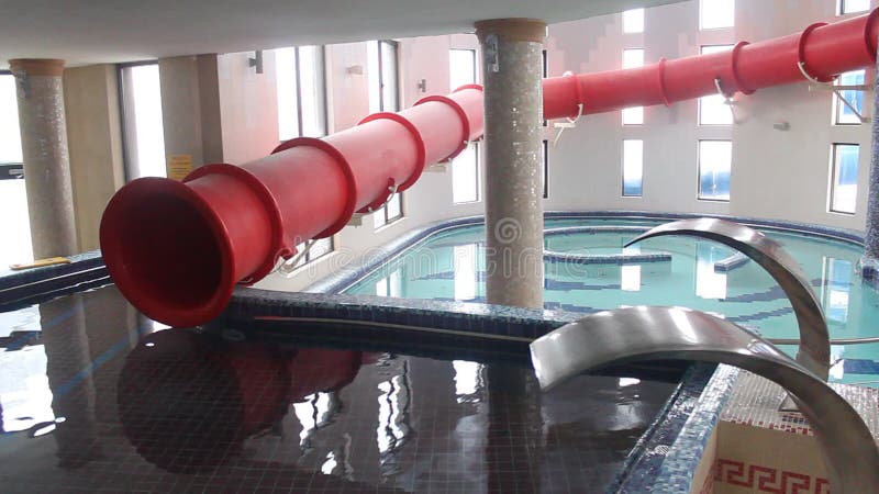 Red Slide in the Pool with Thermal Water Stock Footage - Video of ...