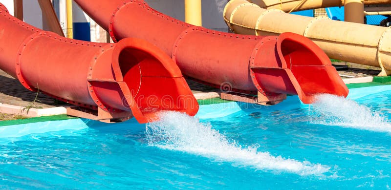 Red Slide in the Pool of the Water Park Stock Photo - Image of vacation ...